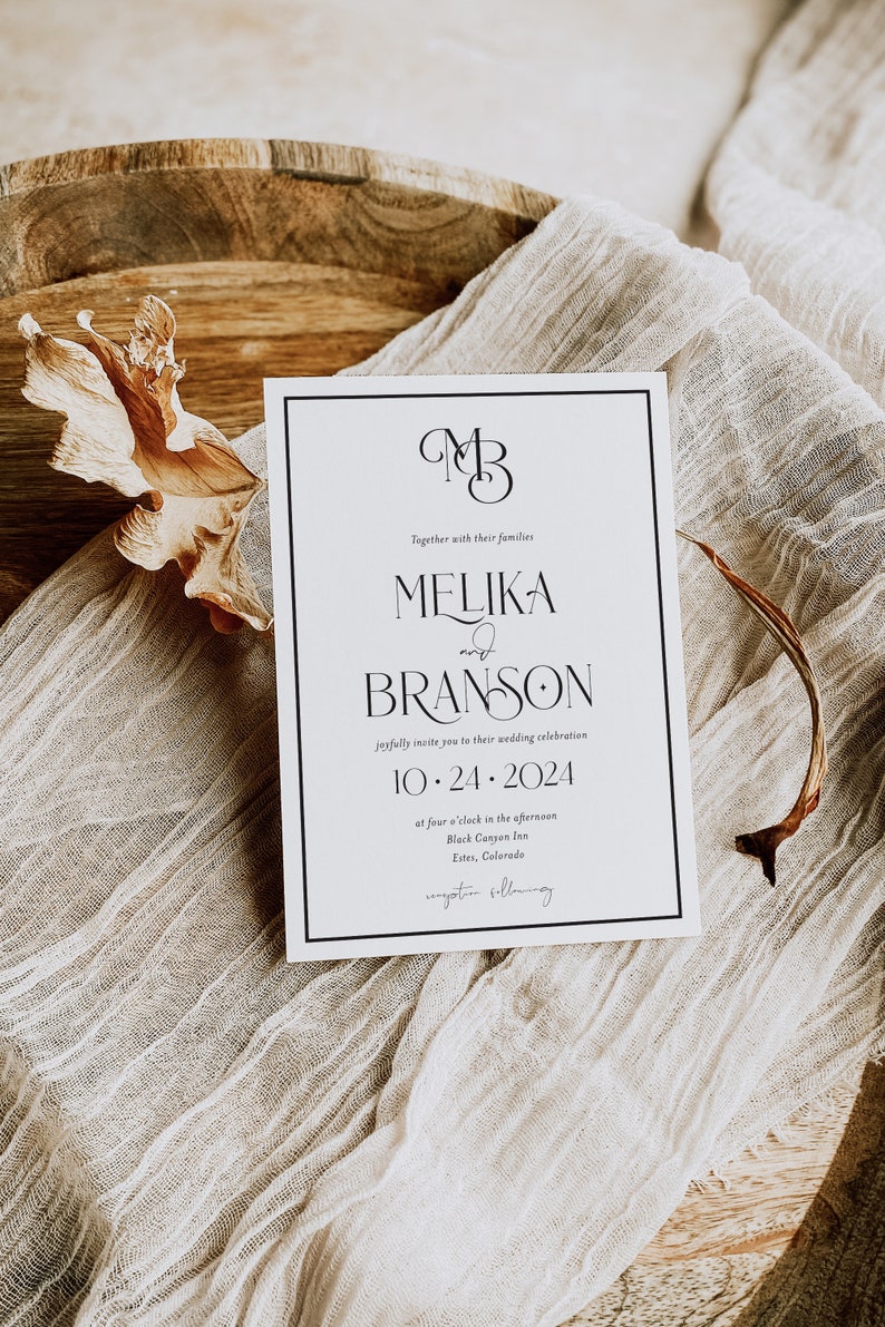 Classic Modern Wedding Invitation Suite White and Black - Etsy