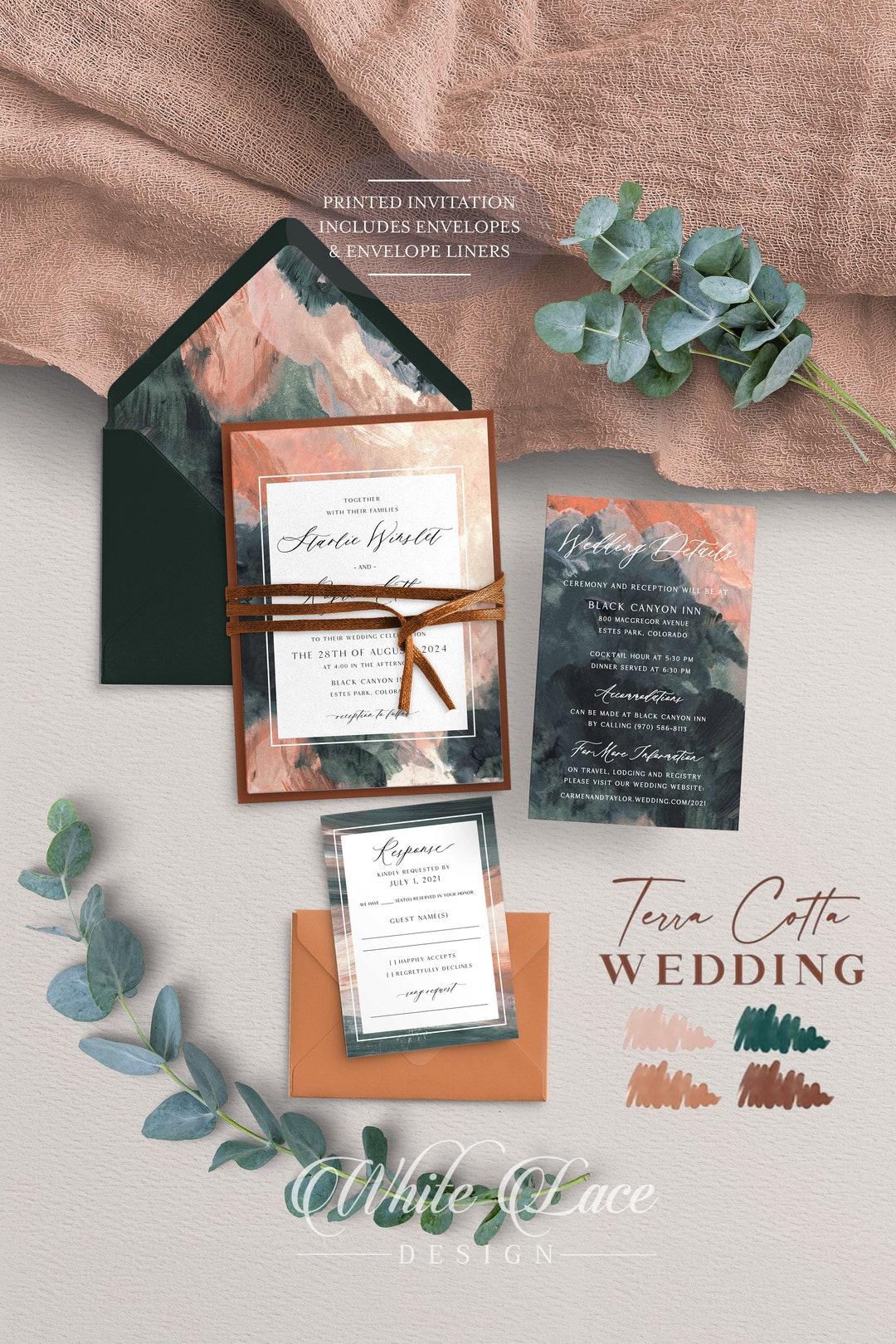 Abstract Wedding Invitation - Terracotta Wedding - Rust Wedding ...