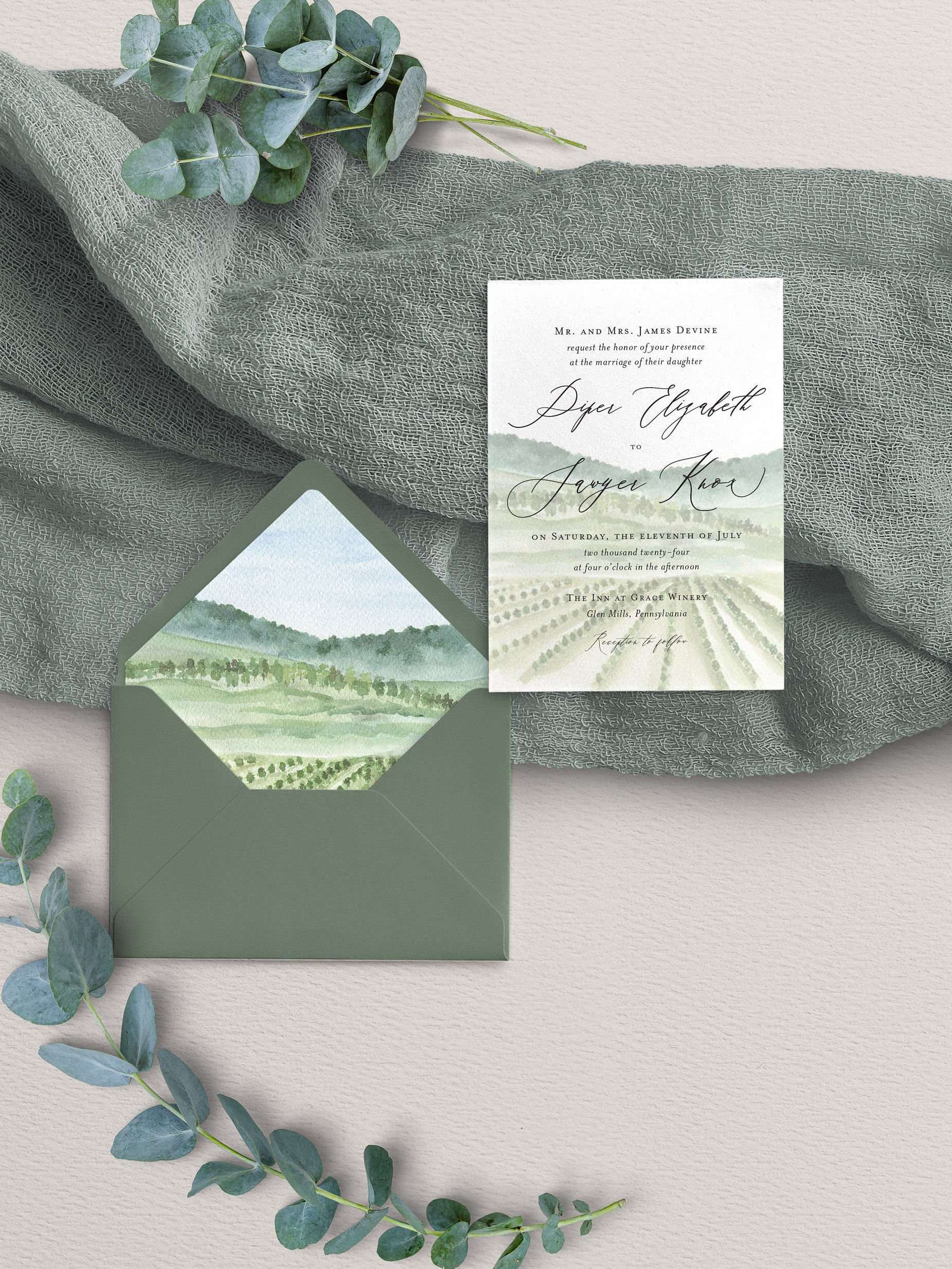 Winery Wedding Invitation Vineyard Wedding Romantic - Etsy