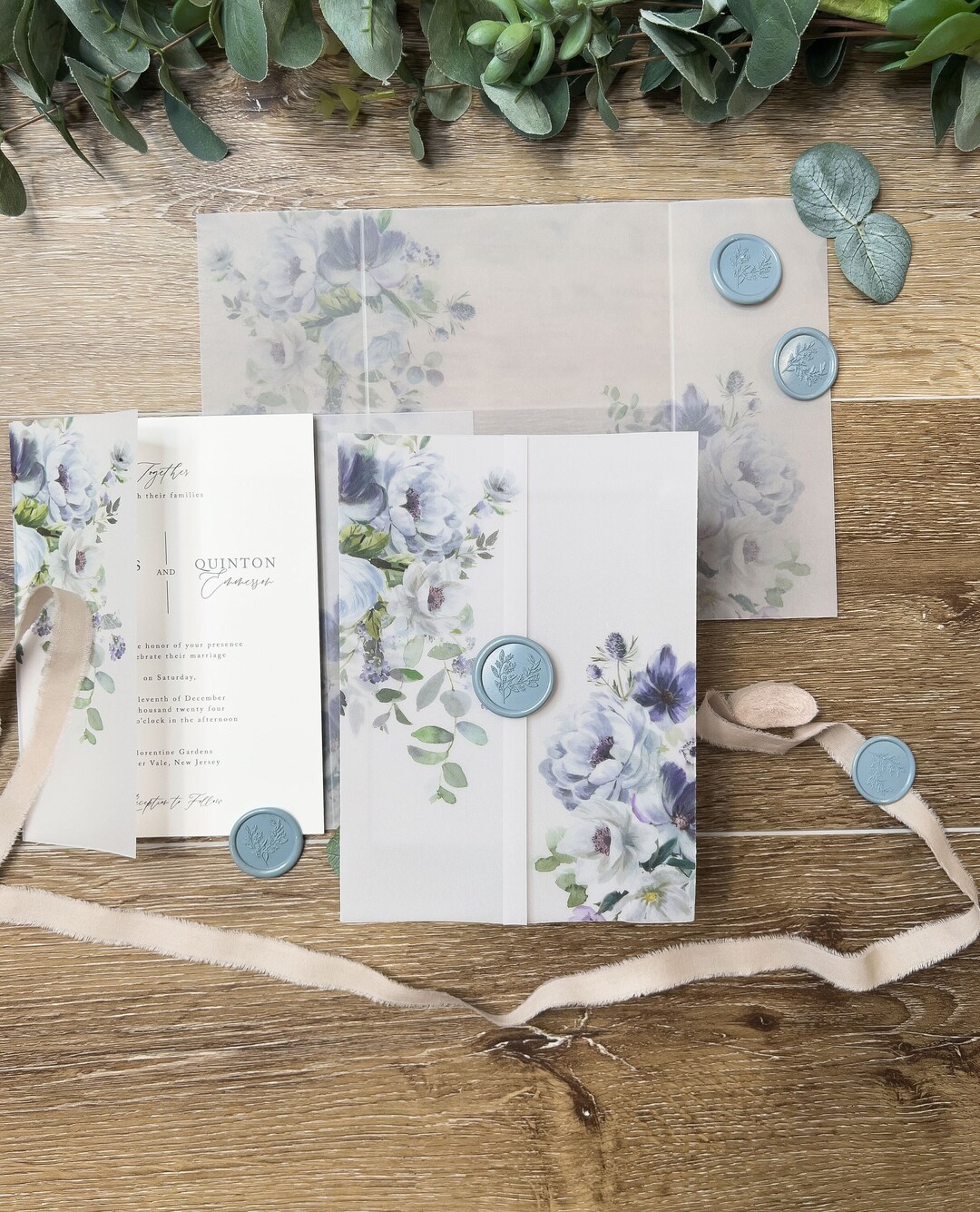Floral Vellum Wedding Invitation Jacket: 5x7 Translucent Card Wrap - Etsy