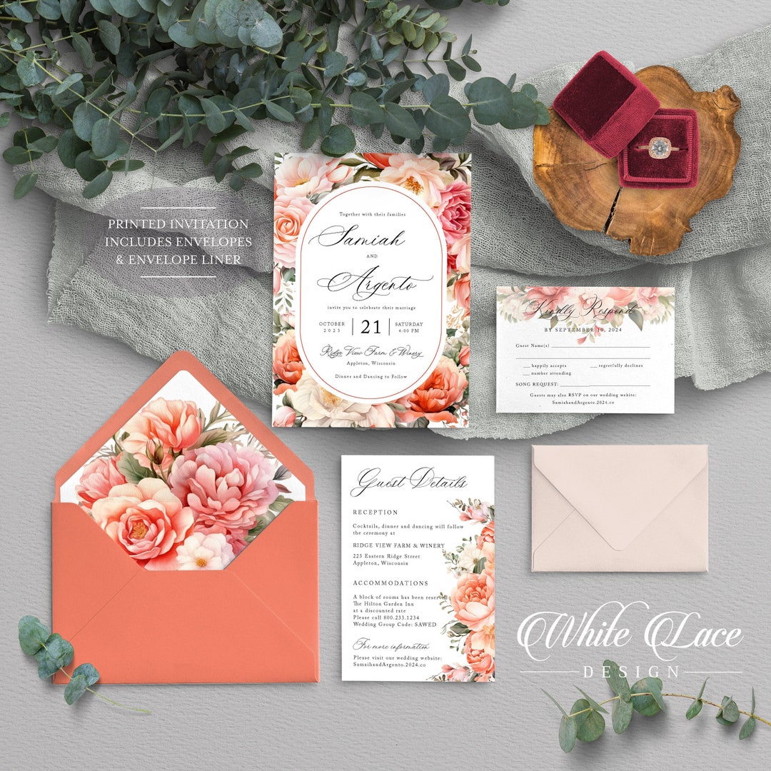 Bright Bold Pink Floral Wedding Invitations, Fuchsia and Light Candy ...