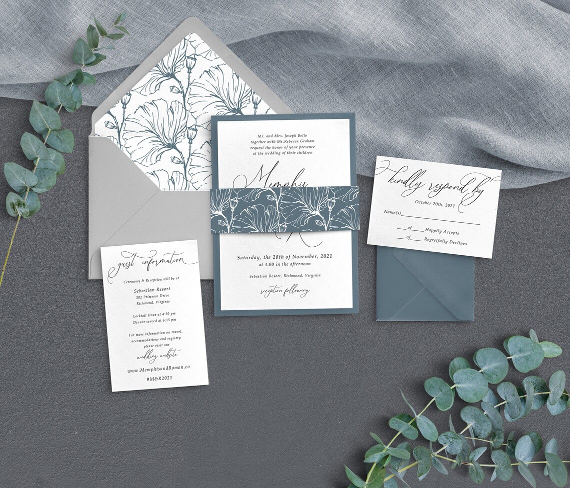 Blue Wedding Invitation Dusty Blue Wedding Envelope Liner - Etsy