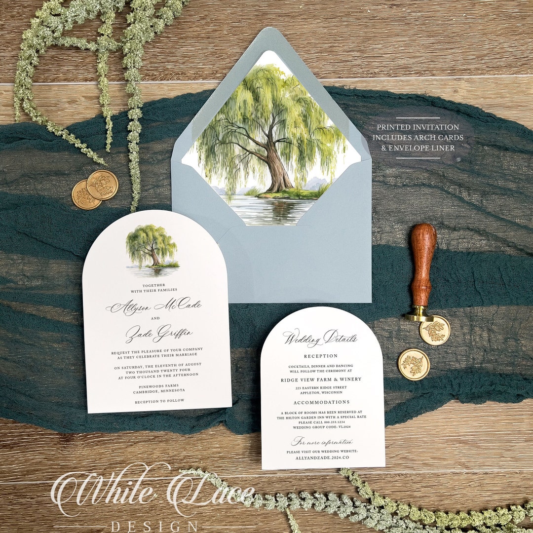 Willow Tree Arch Wedding Invitations, Rustic Forest Country Wedding ...