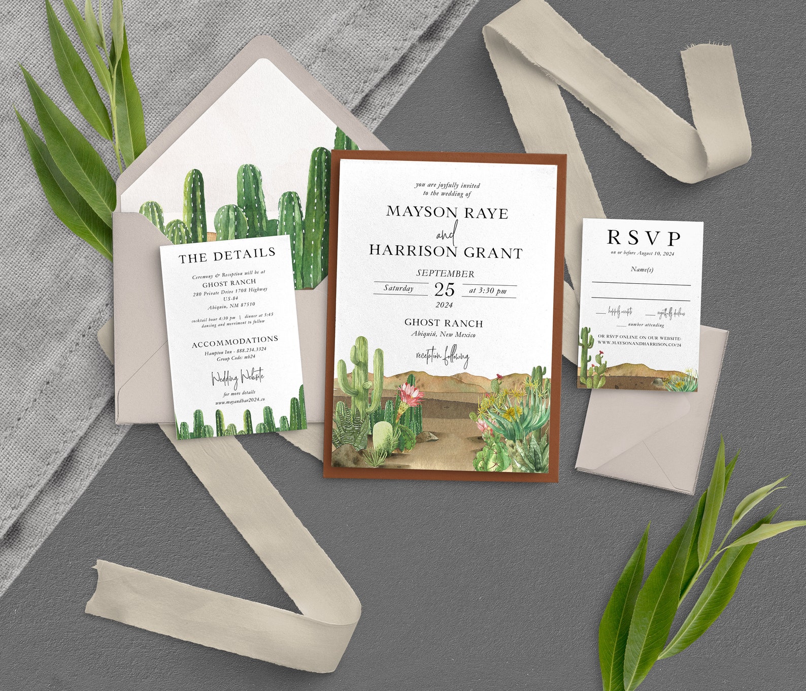 Desert Cactus Wedding Invitation: Southwest Printed Invite - Etsy