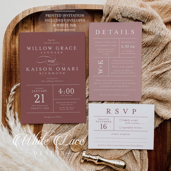 Mauve Wedding Invitation - Etsy