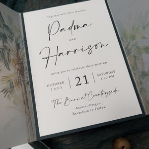 Vellum Jacket Wedding Invitations, Tropical Beach, Palm Tree Beach ...