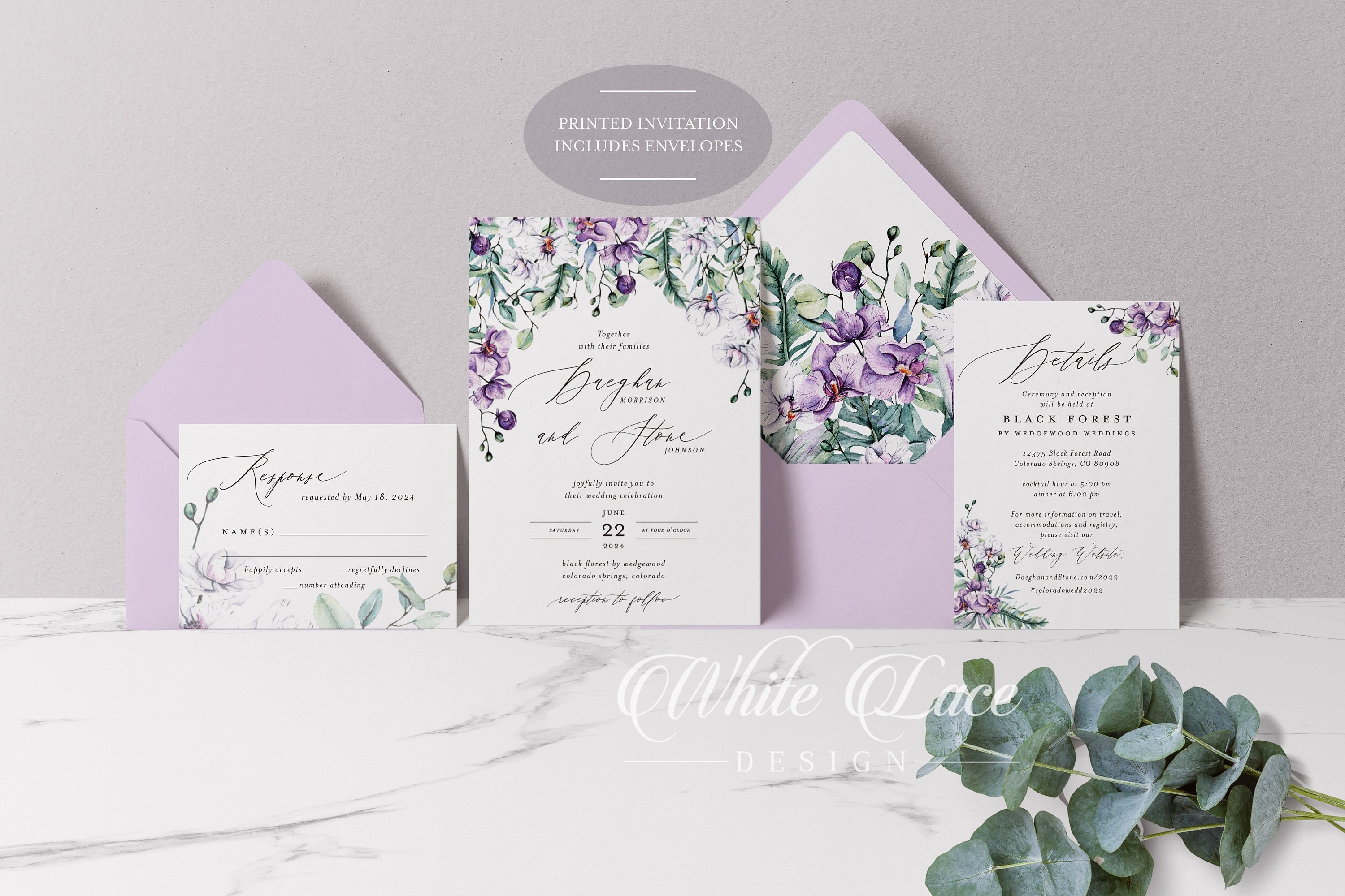 PRINTED Wedding Invitation Lavender Wedding Purple Wedding | Etsy