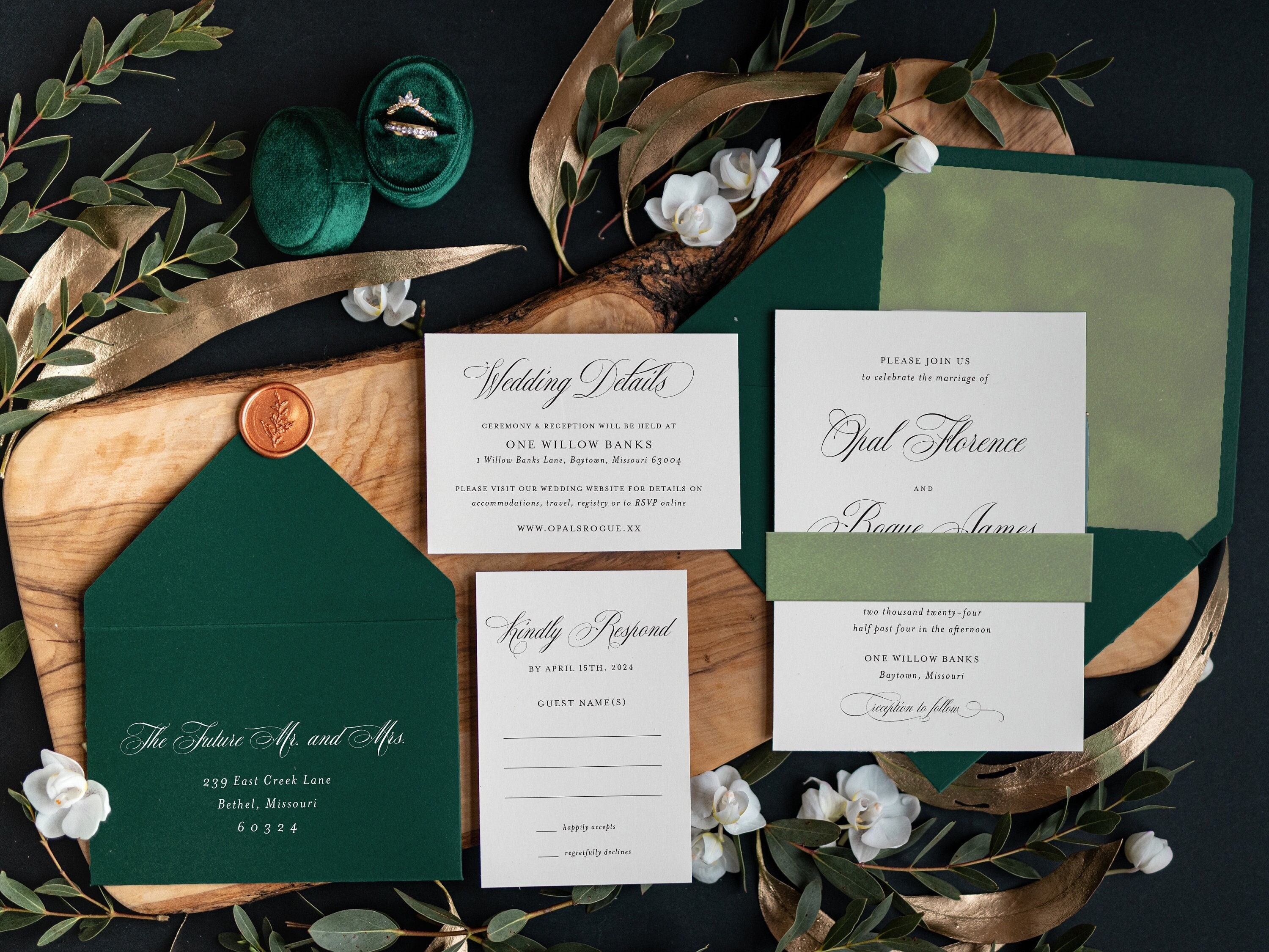 Luxury Velvet Green Wedding Invitation Olive Wedding - Etsy