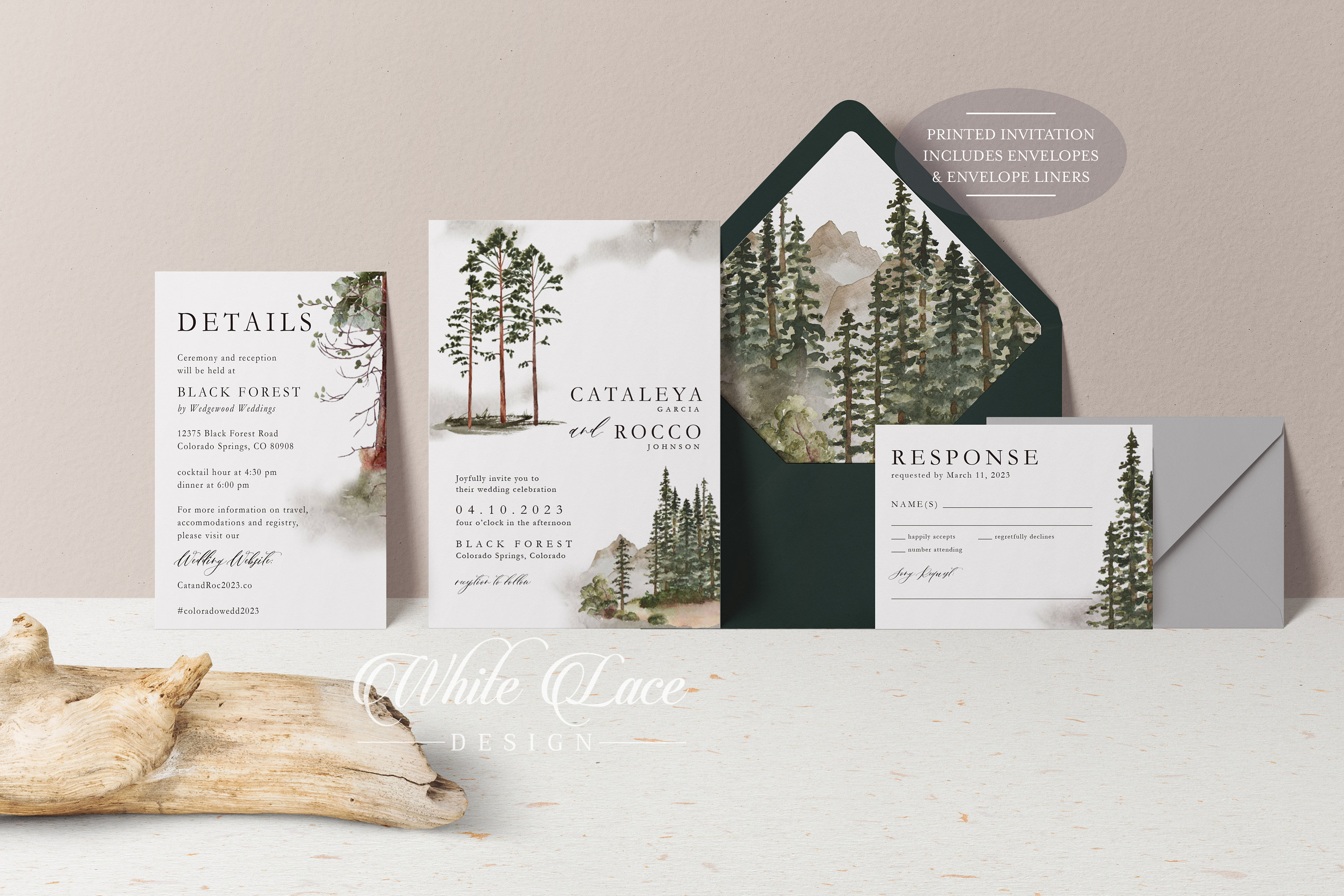 PRINTED Forest Wedding Invitation Mountain Wedding | Etsy