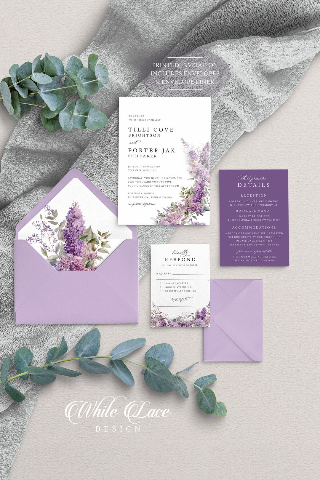 Purple Lavender Wedding Invitations, Dark and Light Purple, Flower ...