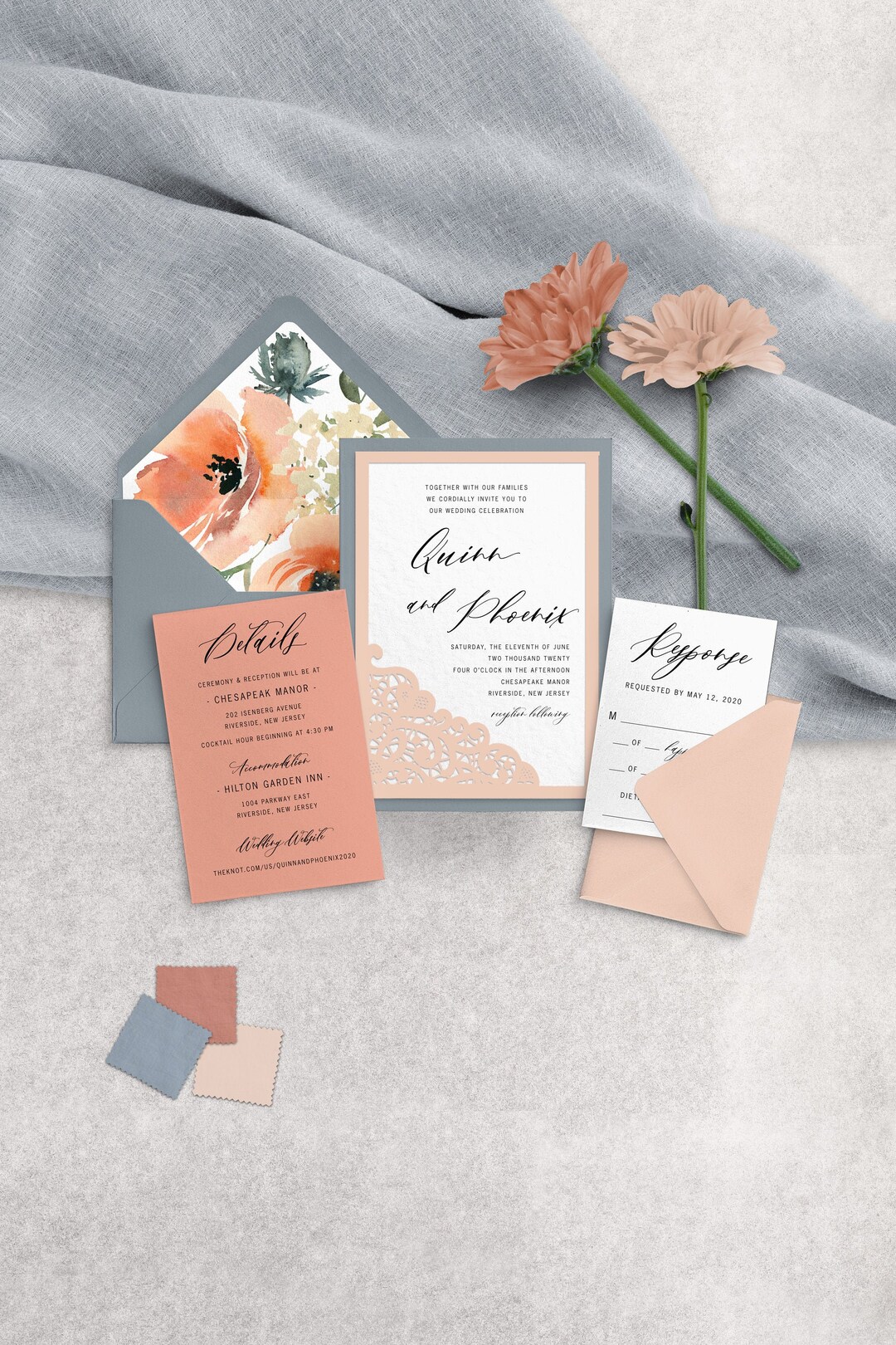 Peach Wedding Invitation, Rustic Wedding Invitation, Garden Wedding ...