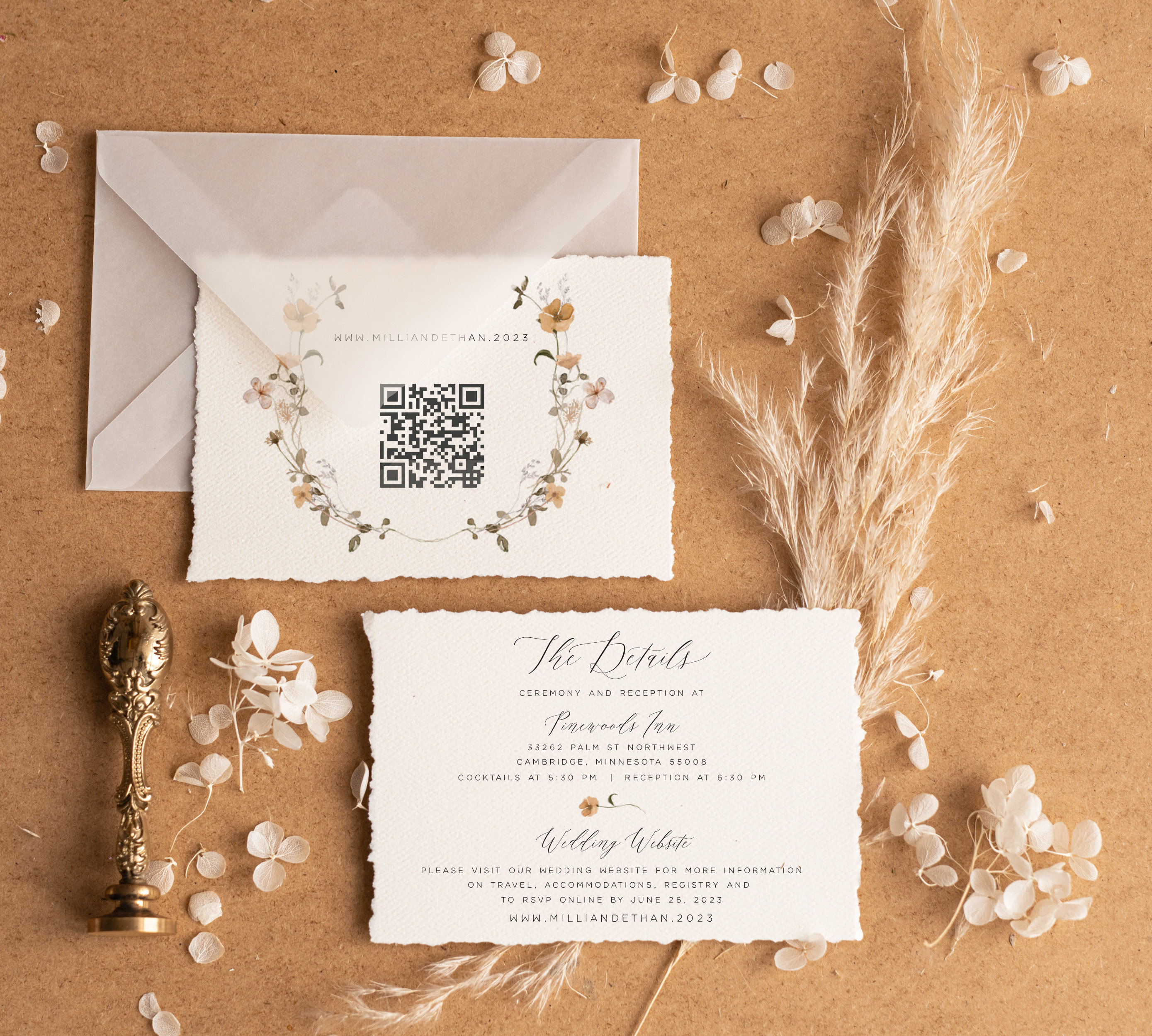 Deckle Edge Wedding Invitation Vintage Wedding Handmade - Etsy