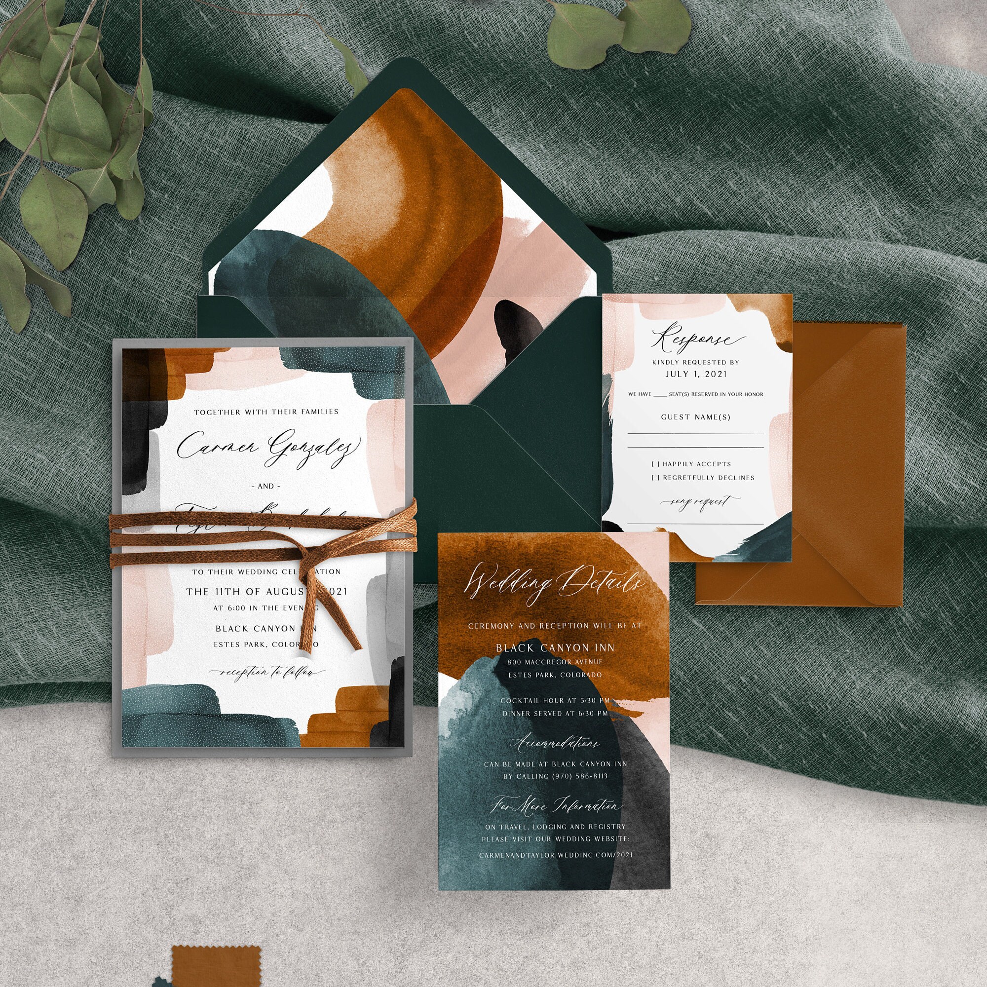 Abstract Wedding Invitation Modern Wedding Rust Wedding - Etsy