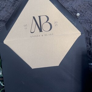 Black and White Wedding Invitation Suites, Angled Pocketfold, Gold Foil ...