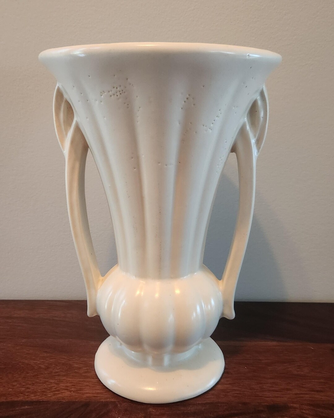 Vintage Mccoy Matte White Ribbed Vase W/double Side Handles - Etsy
