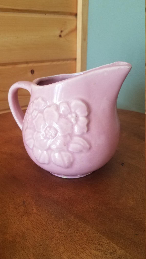 Vintage Pink Pottery Pitcher USA 30F | Etsy