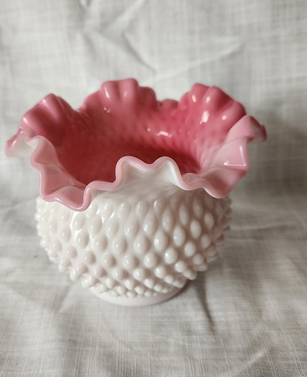 Vintage Fenton Hobnail Peach Blow Double Ruffle Rose Bowl - Etsy