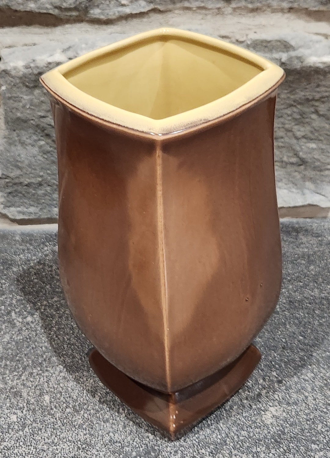 Vintage Red Wing Footed 10 Inch Vase in Chocolate & Yellow - Etsy