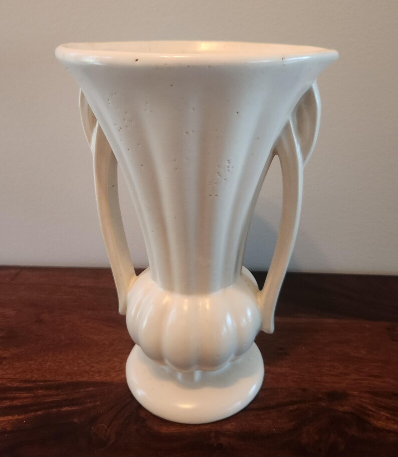 Vintage Mccoy Matte White Ribbed Vase W/double Side Handles - Etsy