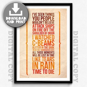 Blade Runner Quote Poster/print [DL] - Time to Die Poster/print - Blade ...