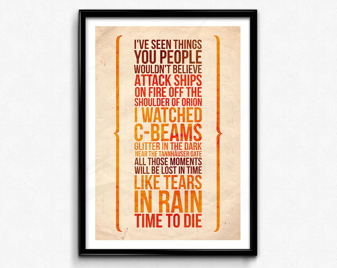 Blade Runner Quote Poster/print - Time to Die Poster/print - Blade ...