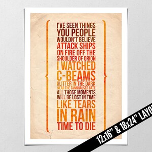 Blade Runner Quote Poster/print [DL] - Time to Die Poster/print - Blade ...