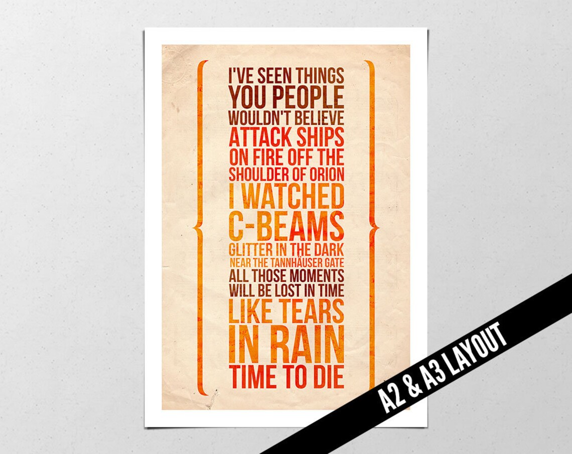 Blade Runner Quote Poster/print [DL] - Time to Die Poster/print - Blade ...
