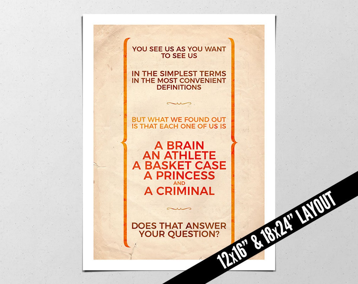 Breakfast Club Quote Poster/print - Brat Pack, Breakfast Club Quote ...