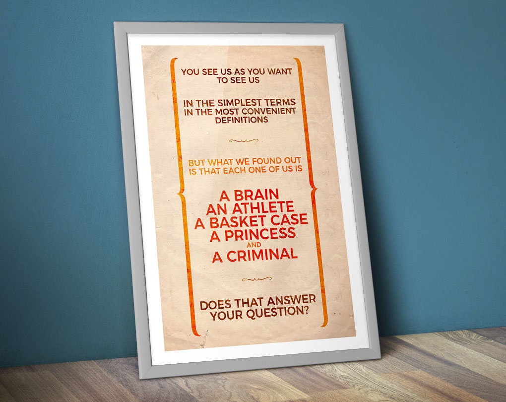 Breakfast Club Quote Poster/print - Brat Pack, Breakfast Club Quote ...