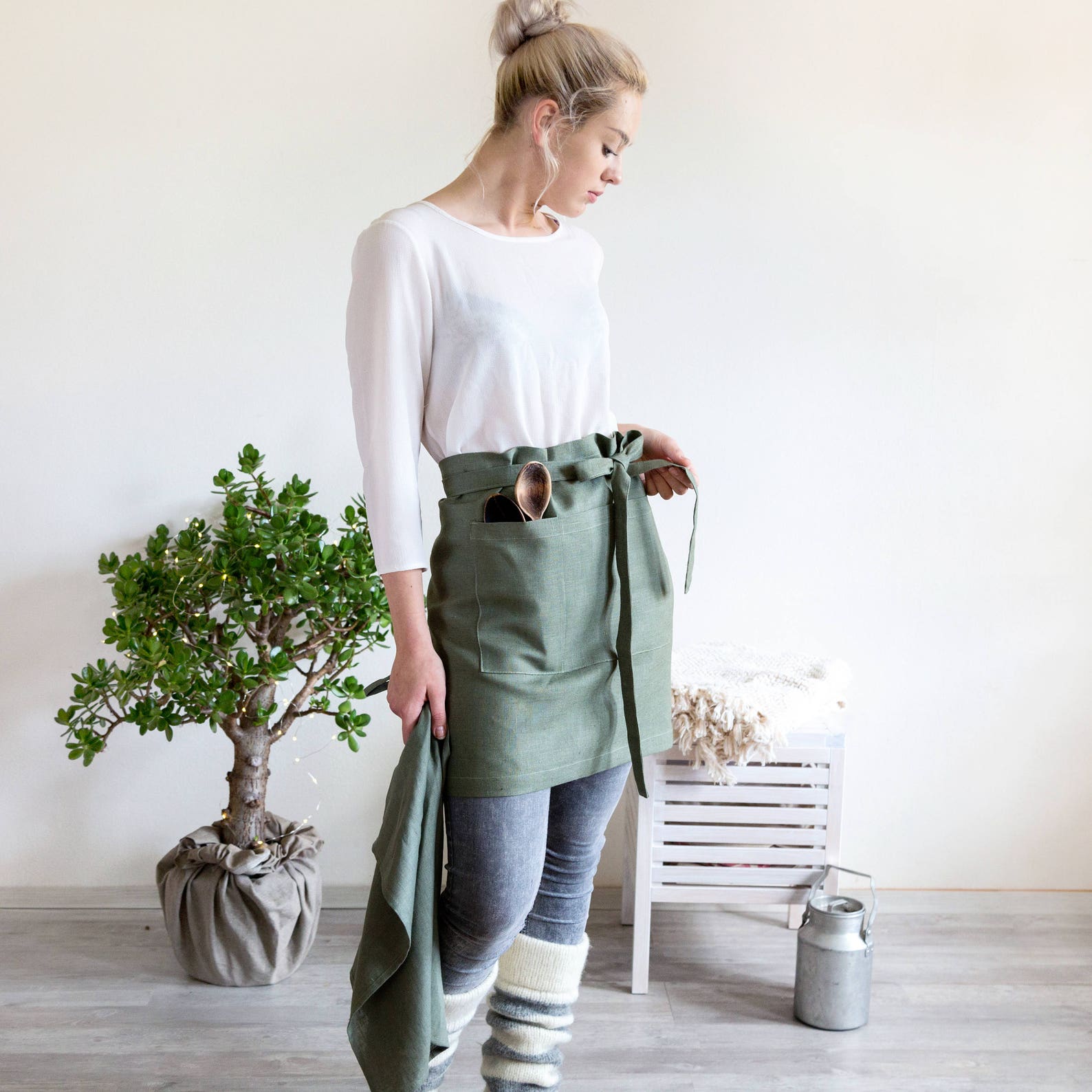 Short Waist Apron, Waitress Apron, Half Apron With Pockets, Unisex ...