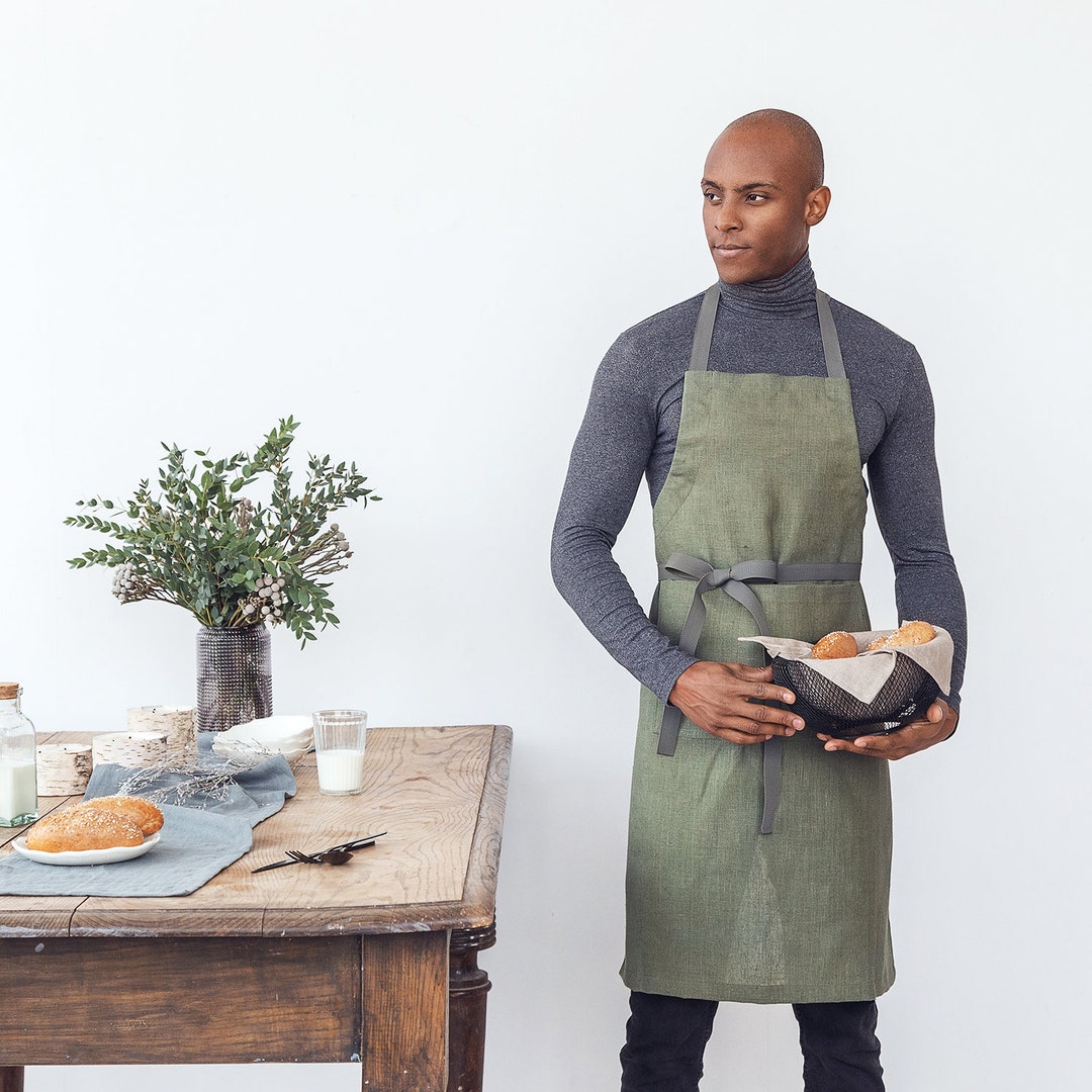 Natural Linen Restaurant Apron With Pockets and Long Adjustable Straps ...