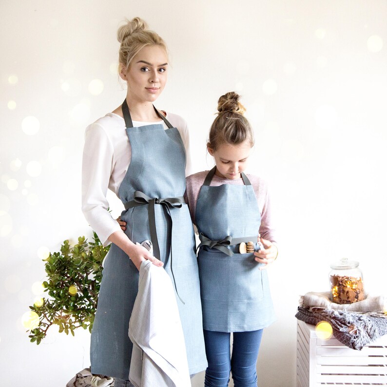 Cooking Aprons Set for Mother and Daughter Made of Natural Linen With ...