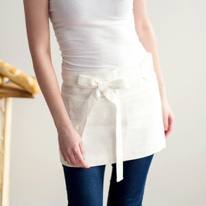 Linen Half Apron, Utility Apron, Short Waist Apron, Natural Linen Apron ...