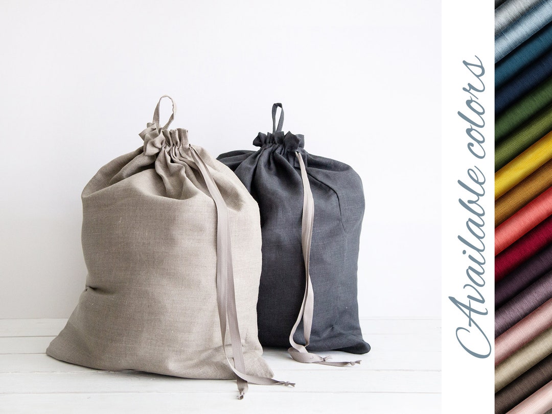 Natural Linen Laundry Bag, Linen Storage Bag, Hanging Laundry Hamper ...