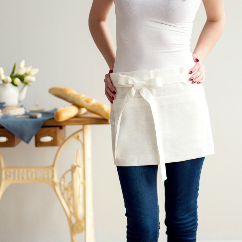 Linen Half Apron, Utility Apron, Short Waist Apron, Natural Linen Apron ...