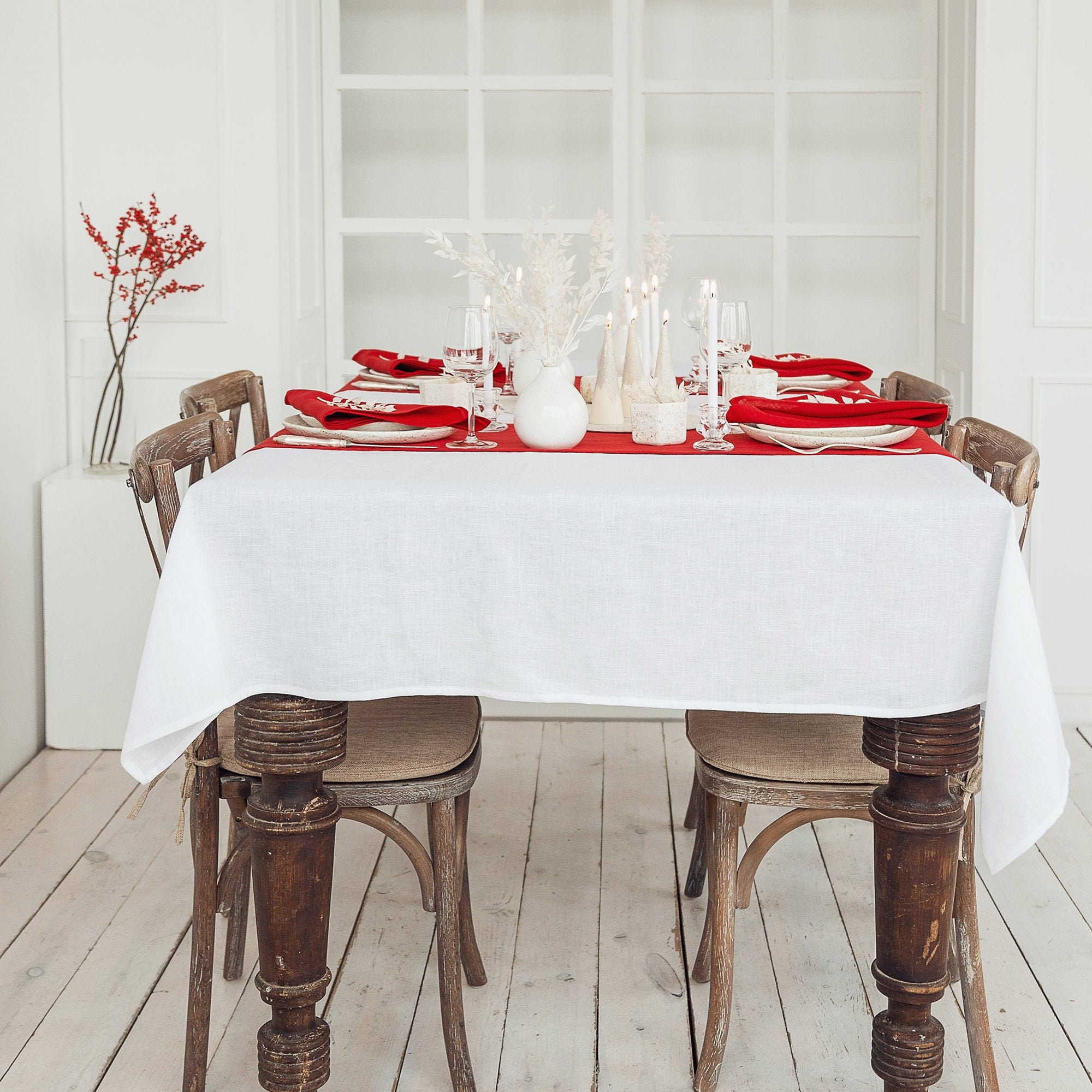 White Linen Tablecloth for for Your Classical Look Christmas Table - Etsy