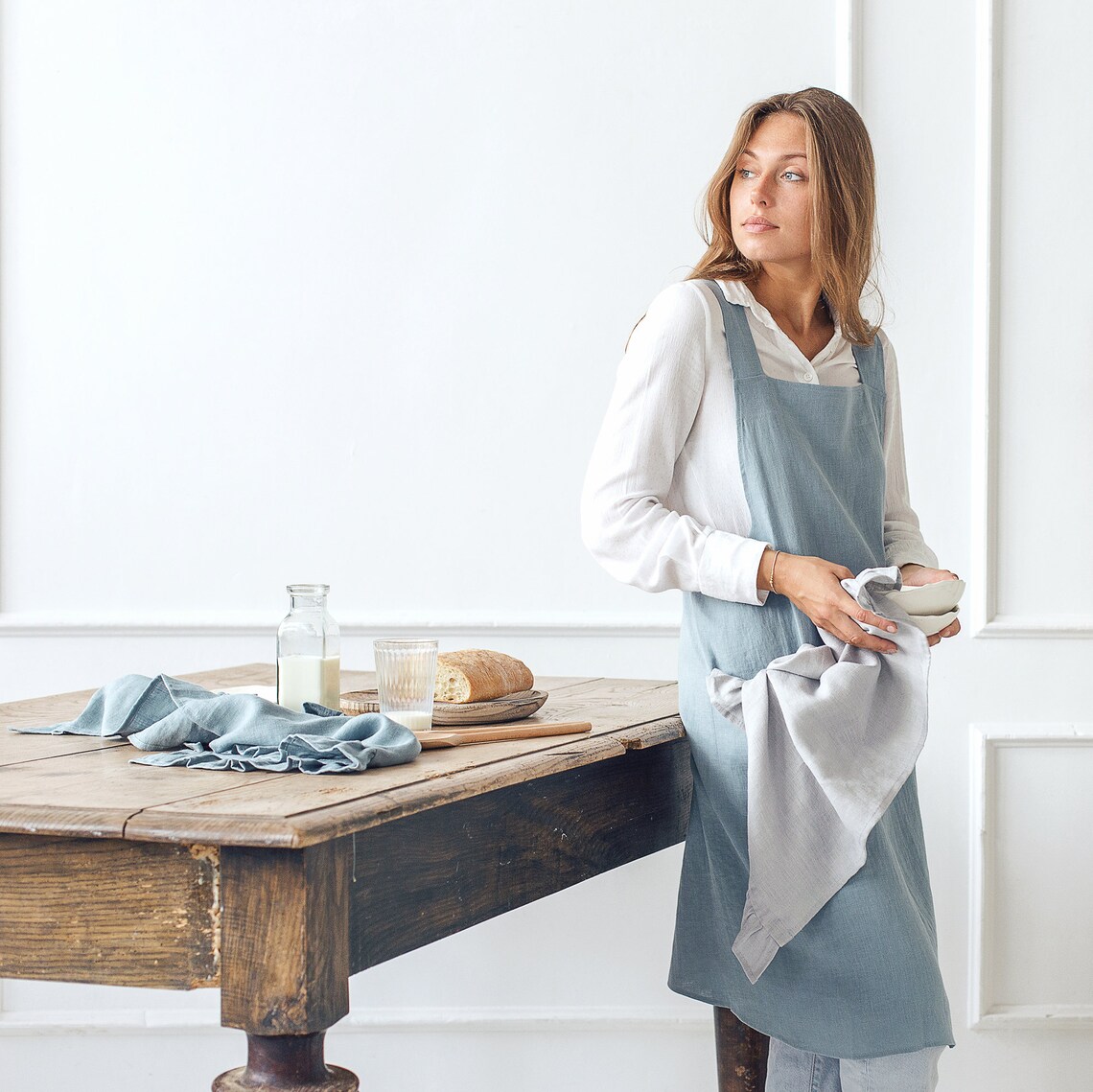 Japanese Style Cross Back Linen Apron 100% Natural Linen No | Etsy