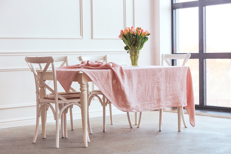 Pink linen tablecloth Soft linen tablecloth Linen handmade | Etsy