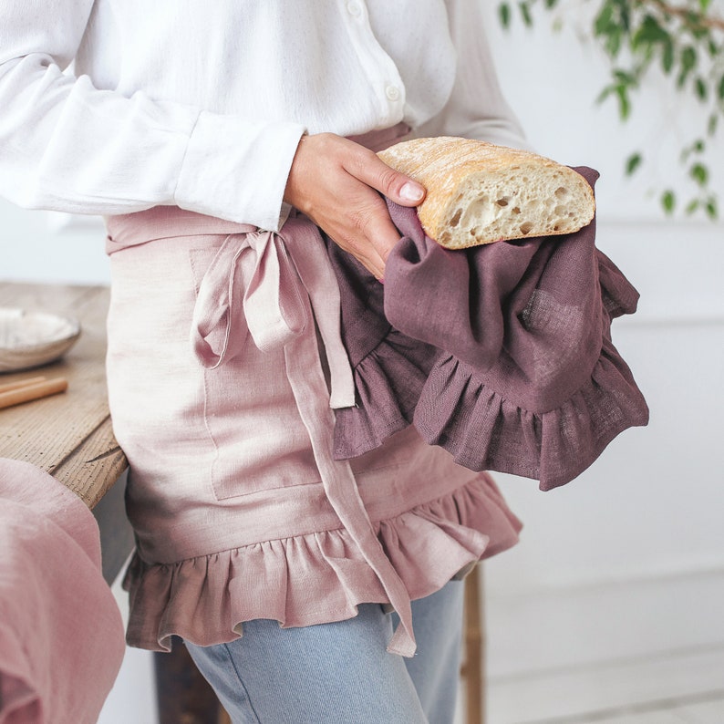 Short Waist Apron With Ruffles and Two Pockets Linen Half - Etsy