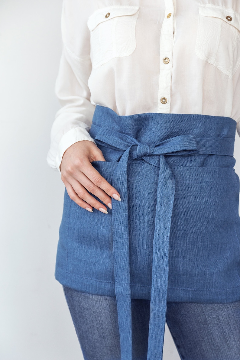 Waitress Apron With Two Pockets and Long Straps in Blue Color - Etsy