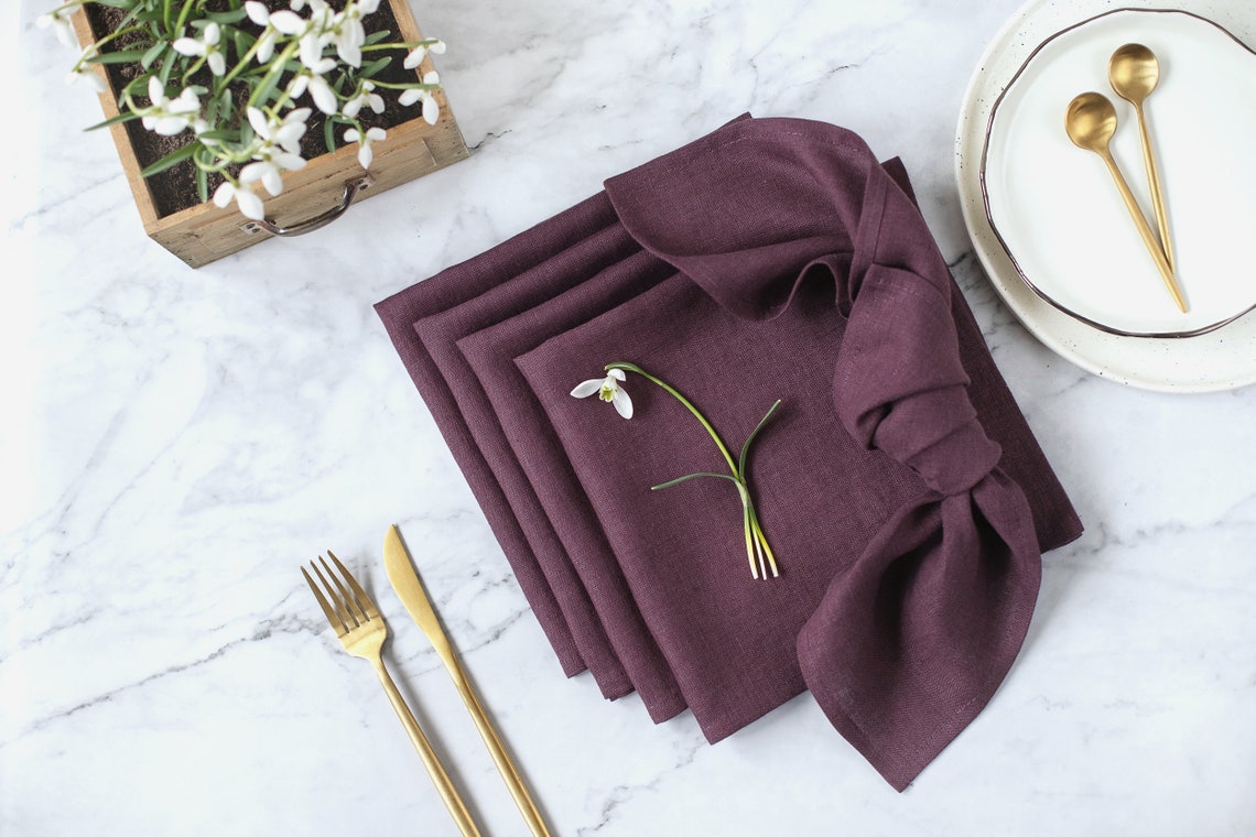 Linen cloth napkins Wine red linen wedding napkins Reusable | Etsy