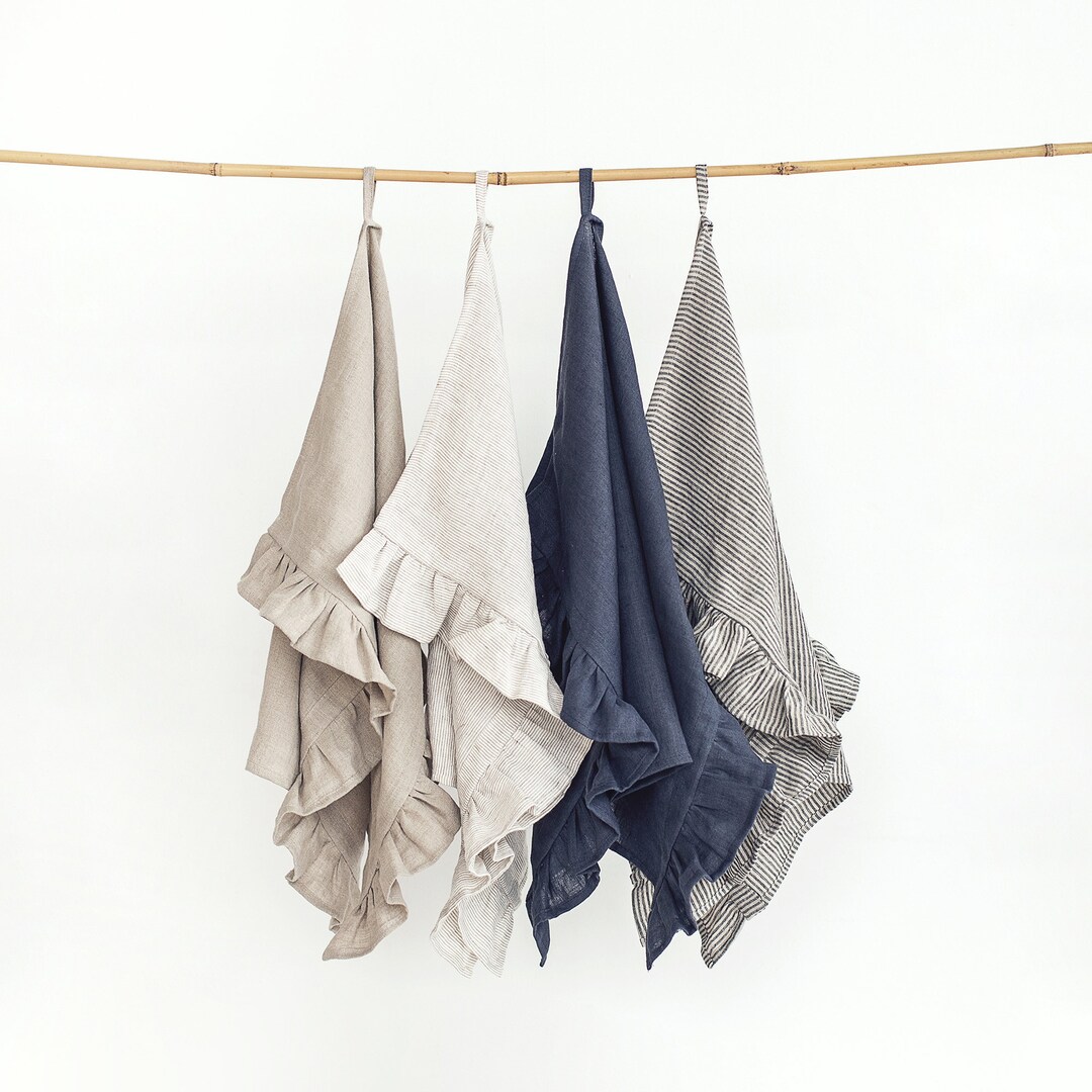 Ruffle Towels, Linen Dish Towels, Towels Set of 4, Kitchen Towels in ...
