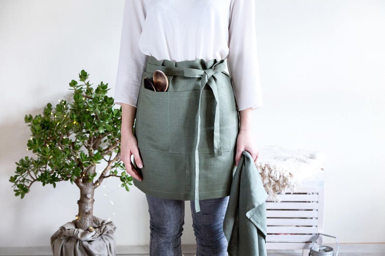 Short Waist Apron, Waitress Apron, Half Apron With Pockets, Unisex ...