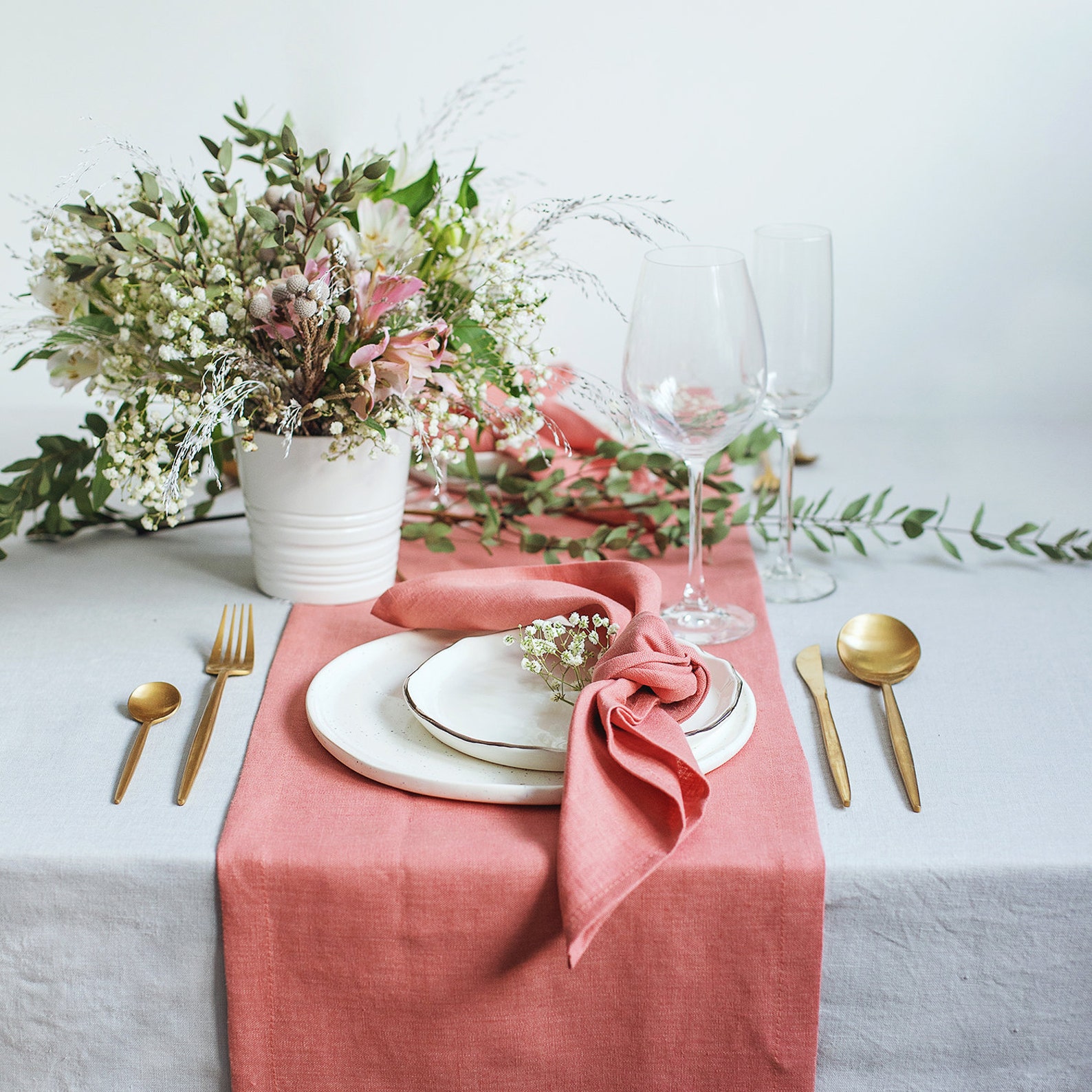Extra-long Table Runner Handmade of Natural Organic 100% Linen, Wedding ...