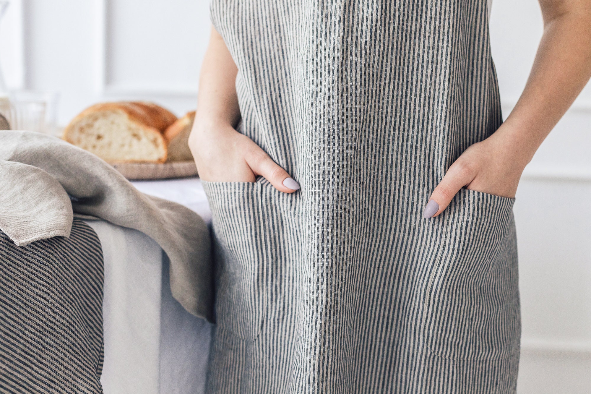 Linen Pinafore Apron, Ticking Apron, Cross Back Apron, No Ties Apron ...