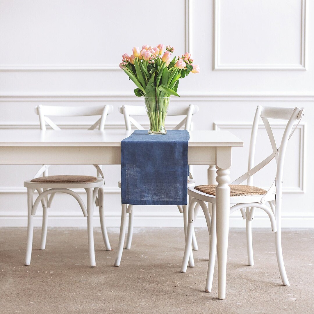 Blue Table Runner Handmade of Natural Linen Ready to Ship - Etsy