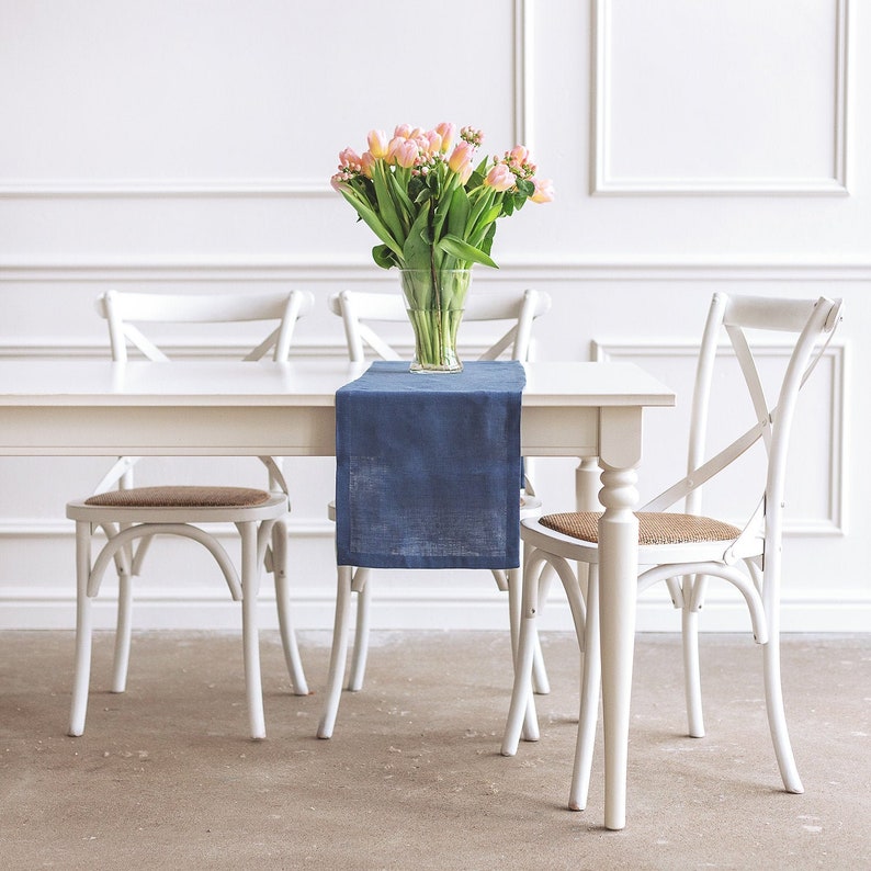 Blue Table Runner Handmade of Natural Linen Ready to Ship - Etsy