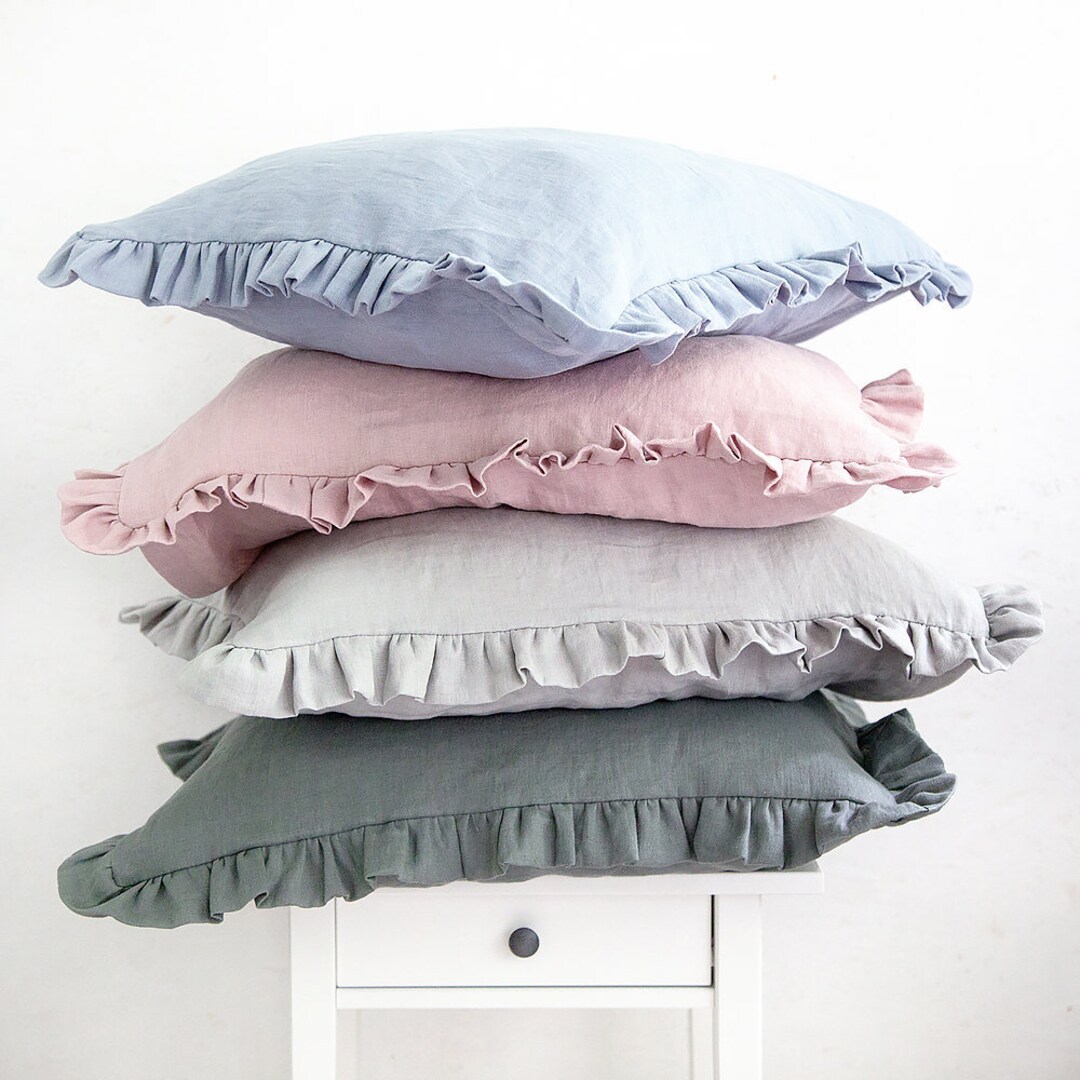 Ruffled Pillow Case With Envelope Closure Made of Baltic Linen for Your ...