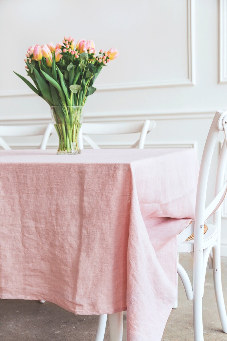 Pink linen tablecloth Soft linen tablecloth Linen handmade | Etsy