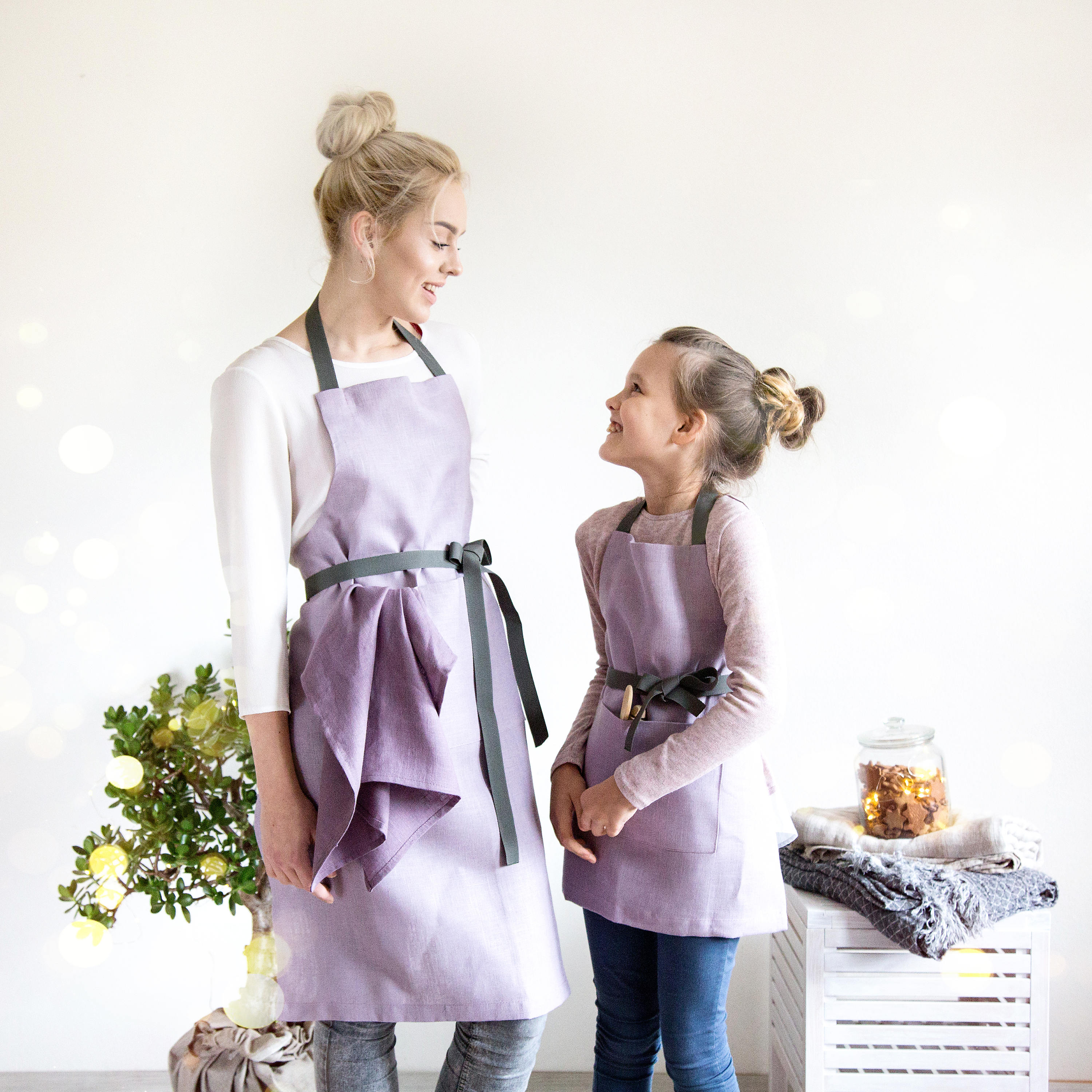 Cooking Aprons Set for Mother and Daughter Made of Natural Linen With ...